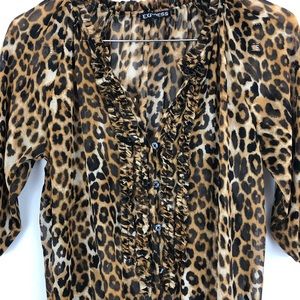 Express | Tops | Express Animal Print Blouse With Ruffle Detail | Poshmark